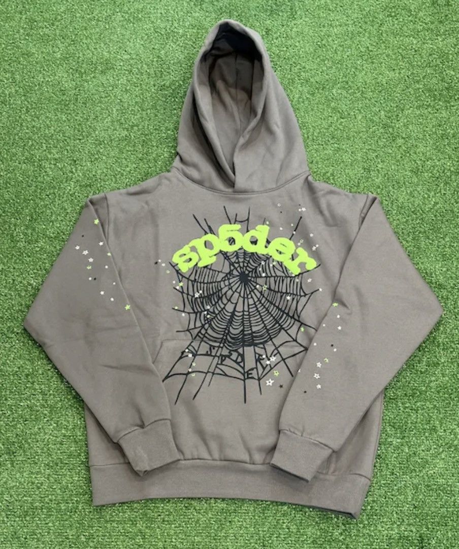Streetwear Sp5der Young Thug Slate Grey Web Hoodie | Grailed