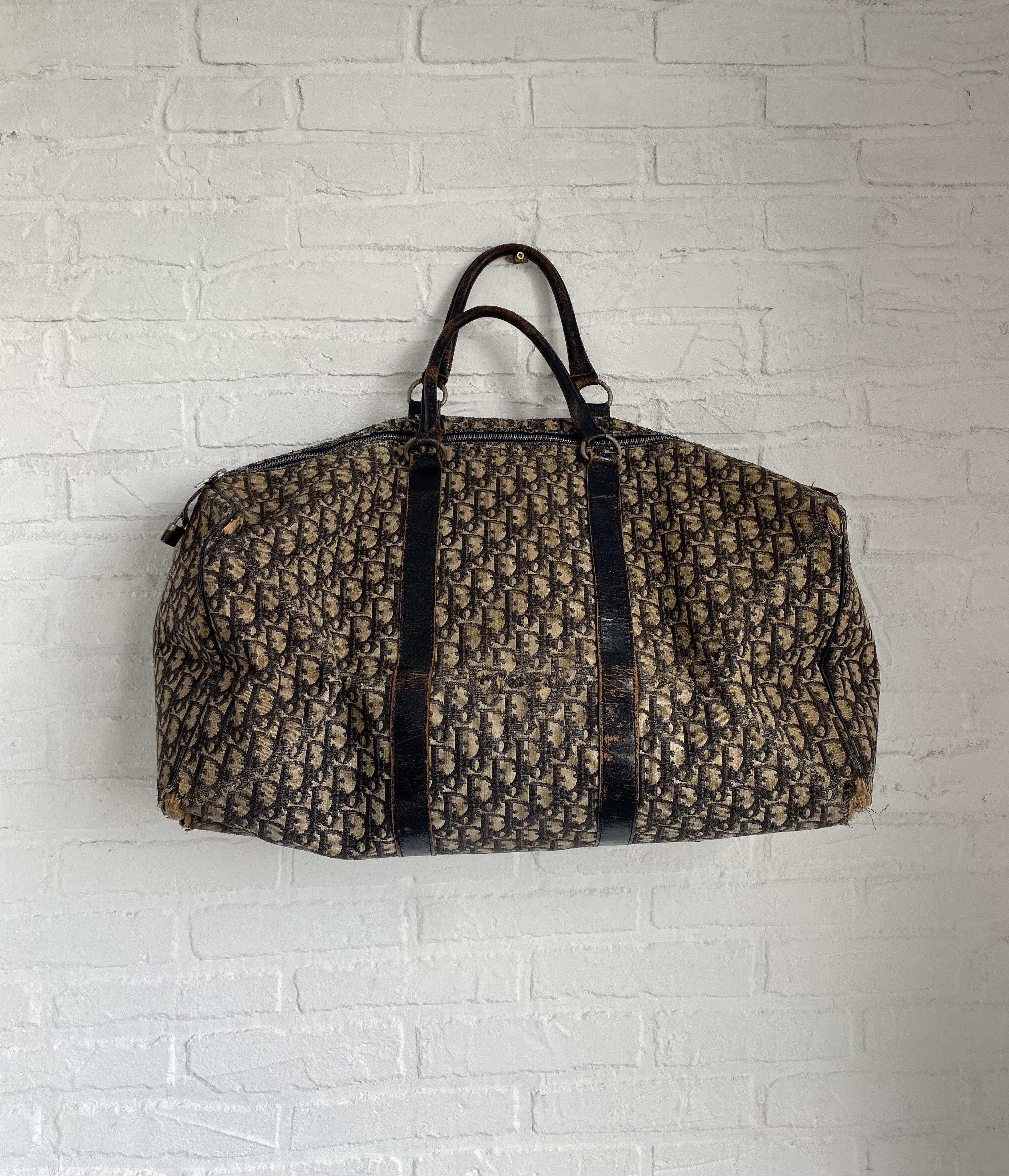 Dior × Vintage Vintage 80s Christian Dior oblique Boston distressed bag ...