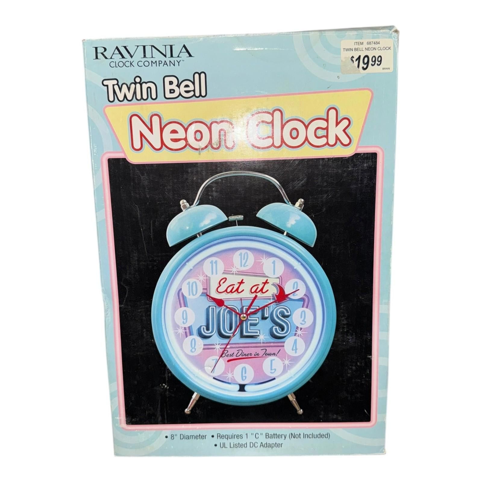 Other Ravinia Twin Bell Neon Clock Eat at Joe's 8" Diameter | Grailed