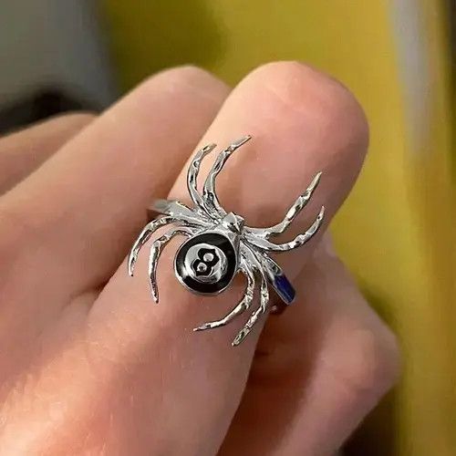 Streetwear 8 Ball Spider Ring Player Chrome Silver Billiards Eight ...