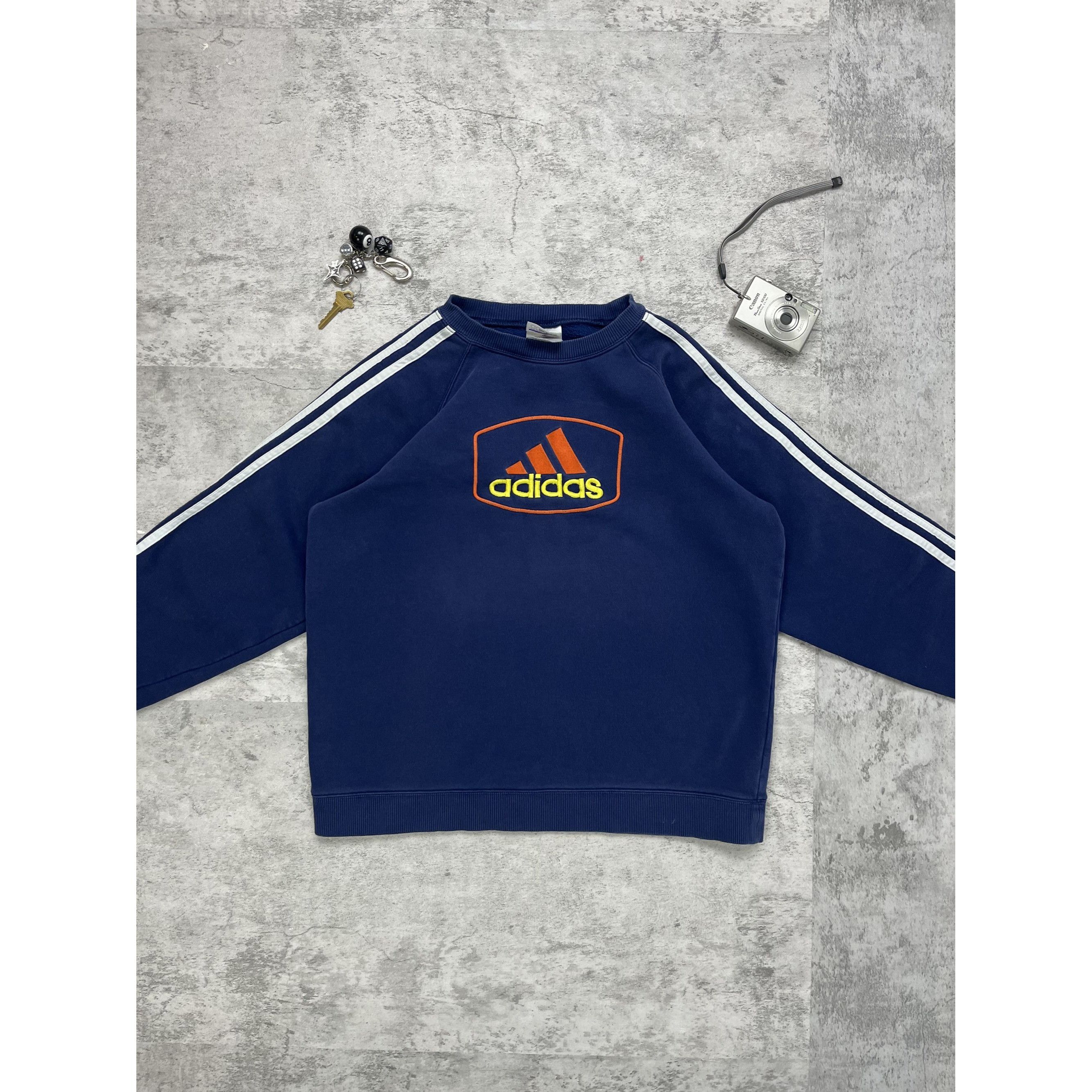 Adidas Vintage Adidas Navy Orange & Yellow Logo Crewneck | Grailed