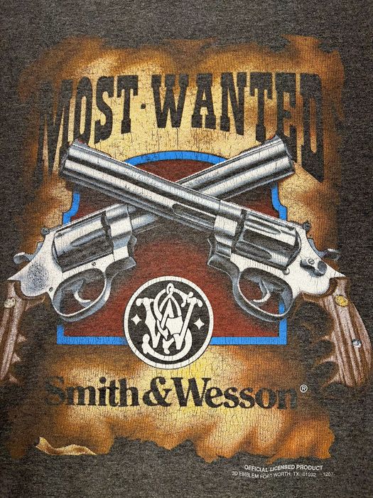 Vintage Crazy Vintage 3D Emblem Smith & Wesson Gun Graphic Tee Shirt ...