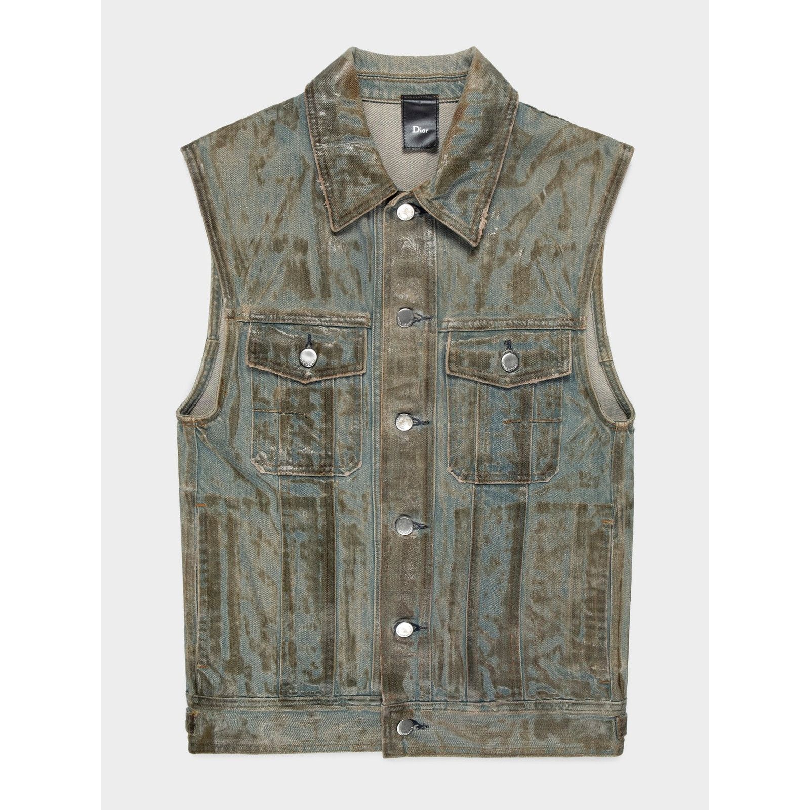 Dior SS04 'Strip' Ice Blue Waxed Denim Vest | Grailed