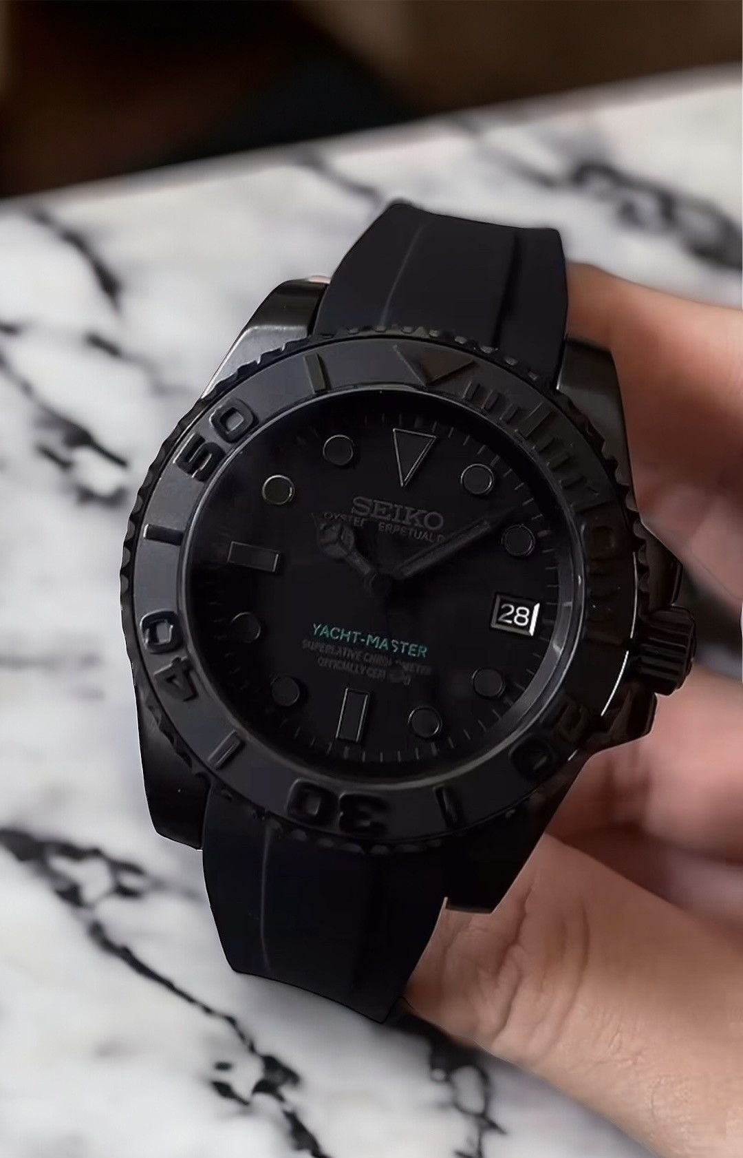 Seiko Seiko Mod Yachtmaster Black Steel 41mm Rubber Strap Watch | Grailed