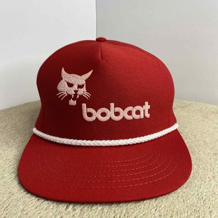Roper VTG Bobcat Trucker Cap Hat Mens Red Rope Brim Foam Mesh Tractor ...