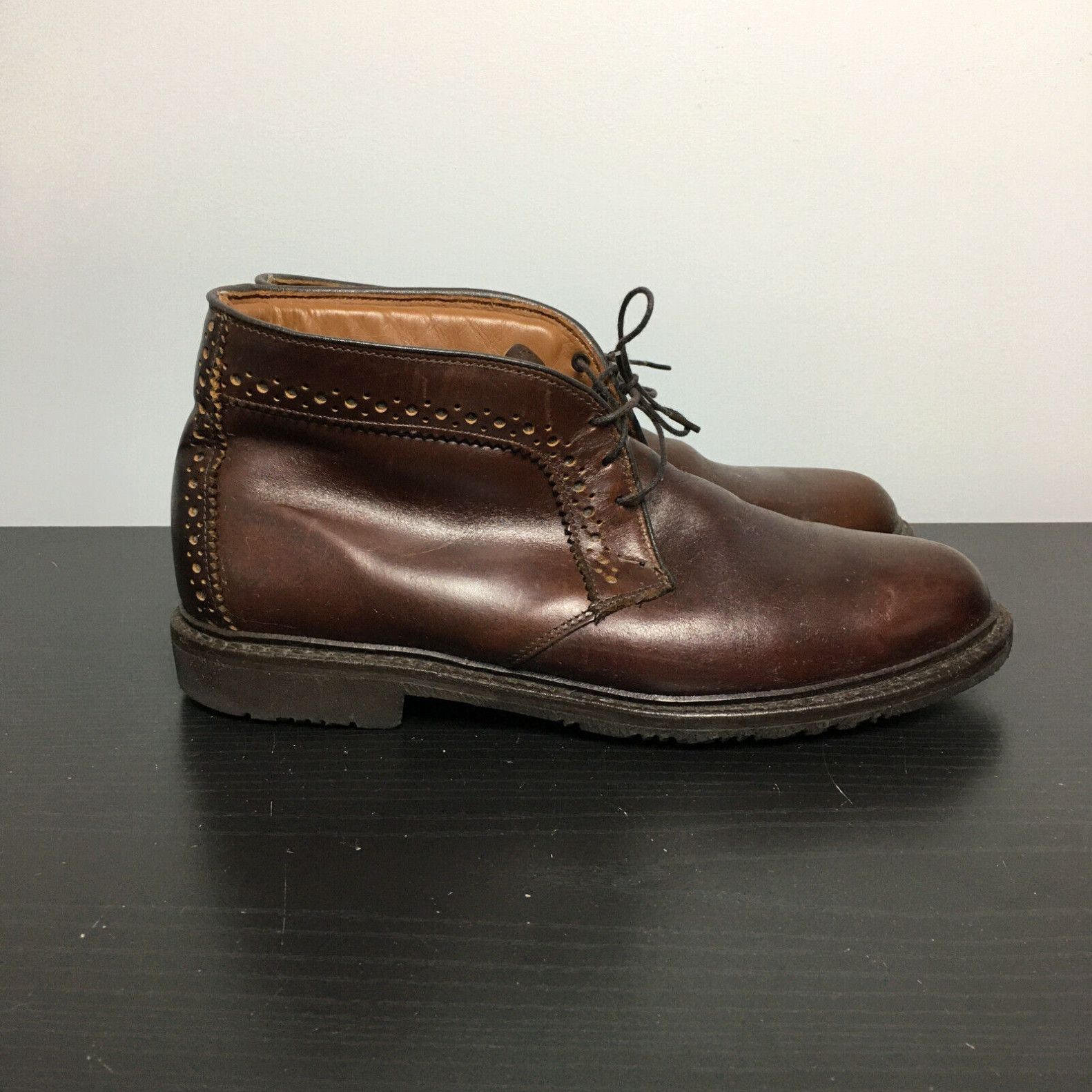 Vintage Allen Edmonds Boots Mens 9 Bellevue Brogue Brown Leather Chukka ...