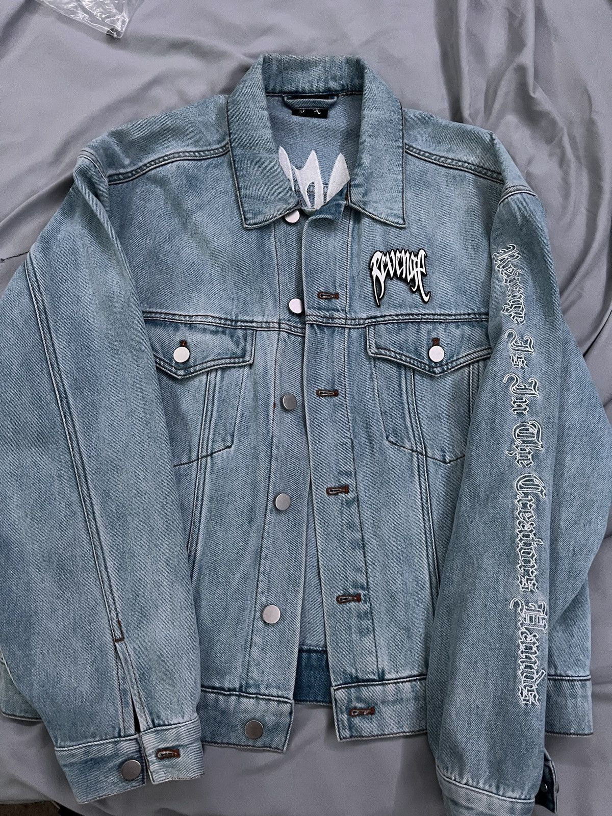 Revenge REVENGE EMBROIDERED BLUE DENIM JACKET | Grailed