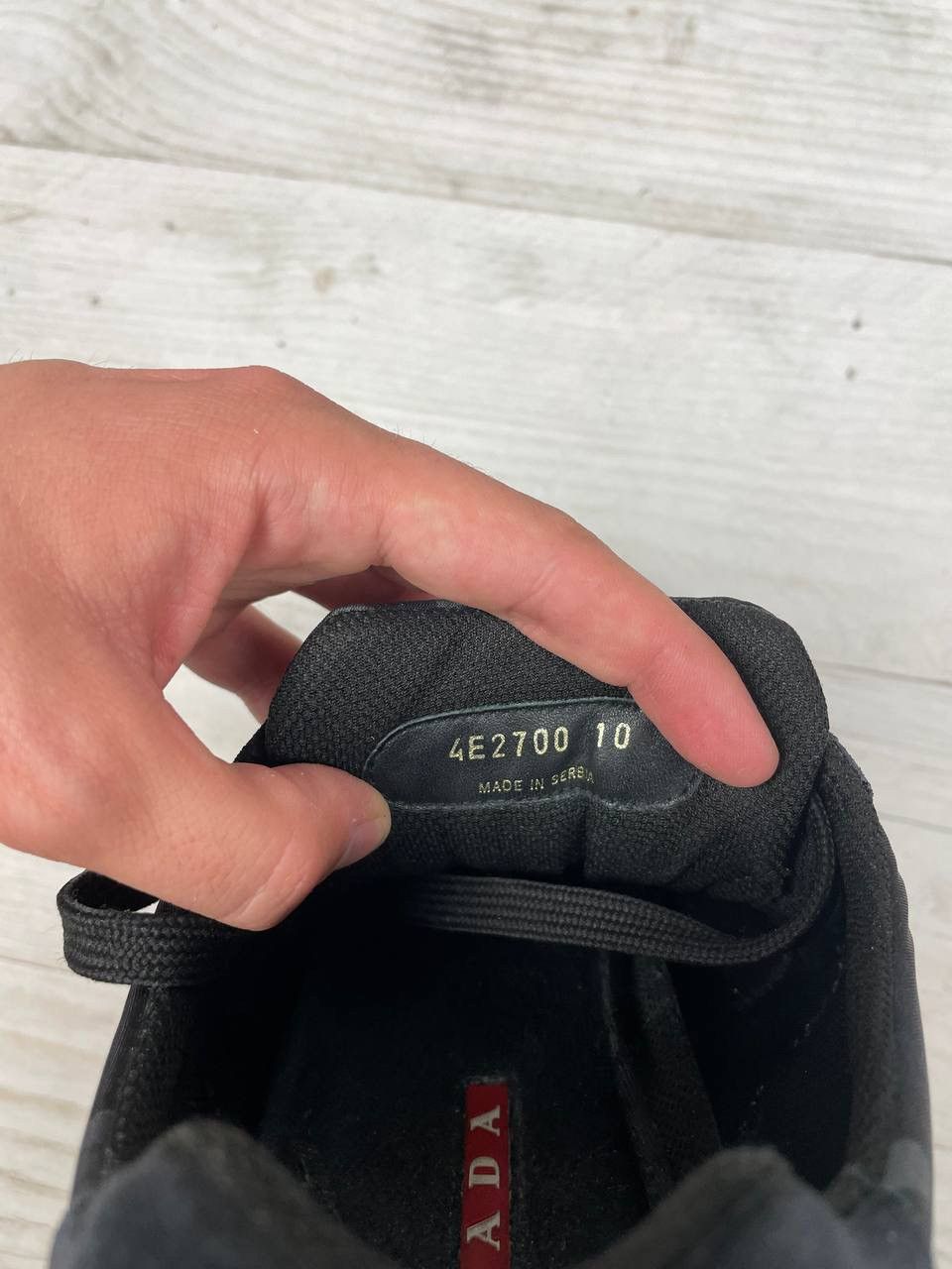 Prada Prada 4E2700 Blue Camo Trainers Leather Sneaker Red Tab | Grailed