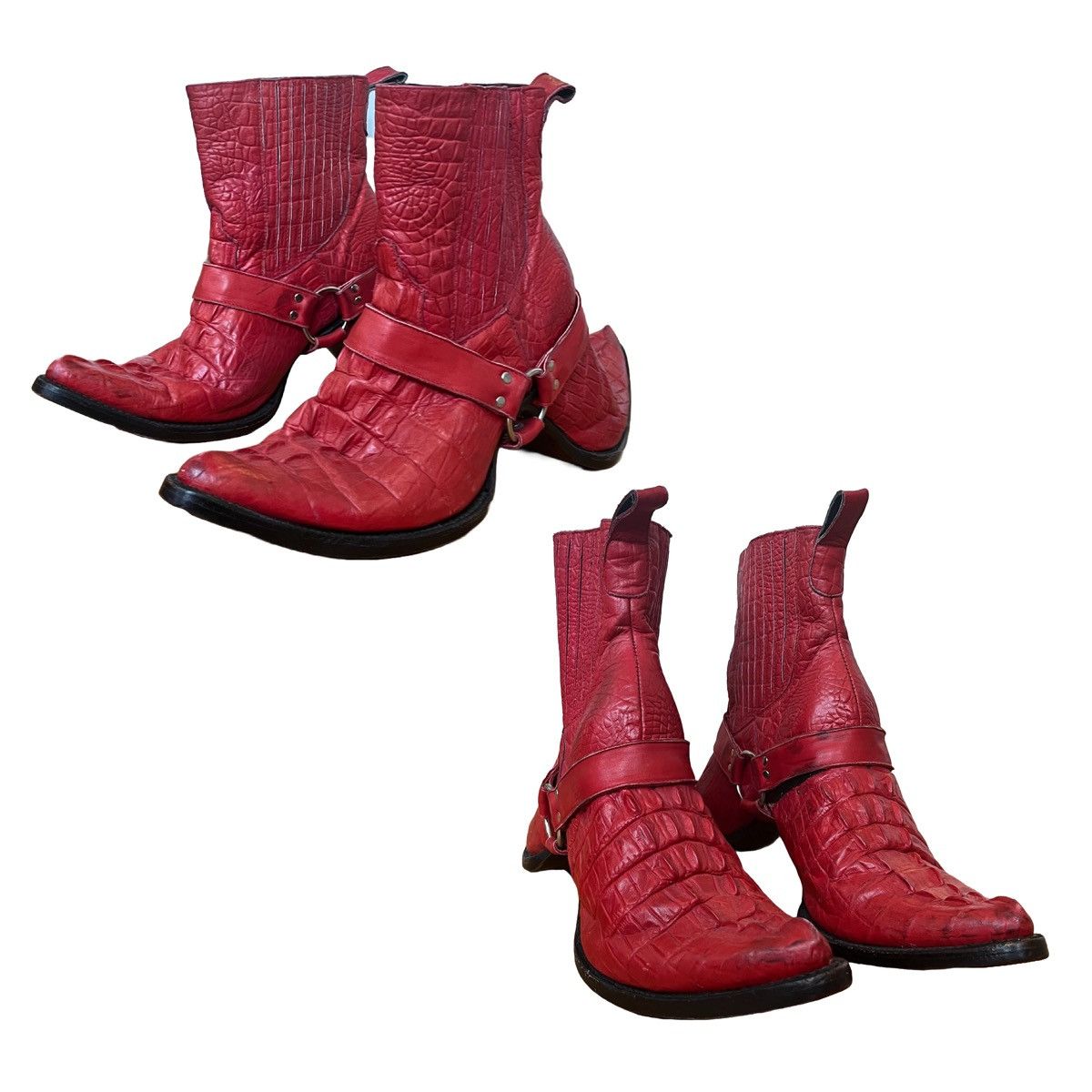Hood By Air HBA SS 2017 Double Faced Red Croc effect Cowboy Boots | Grailed
