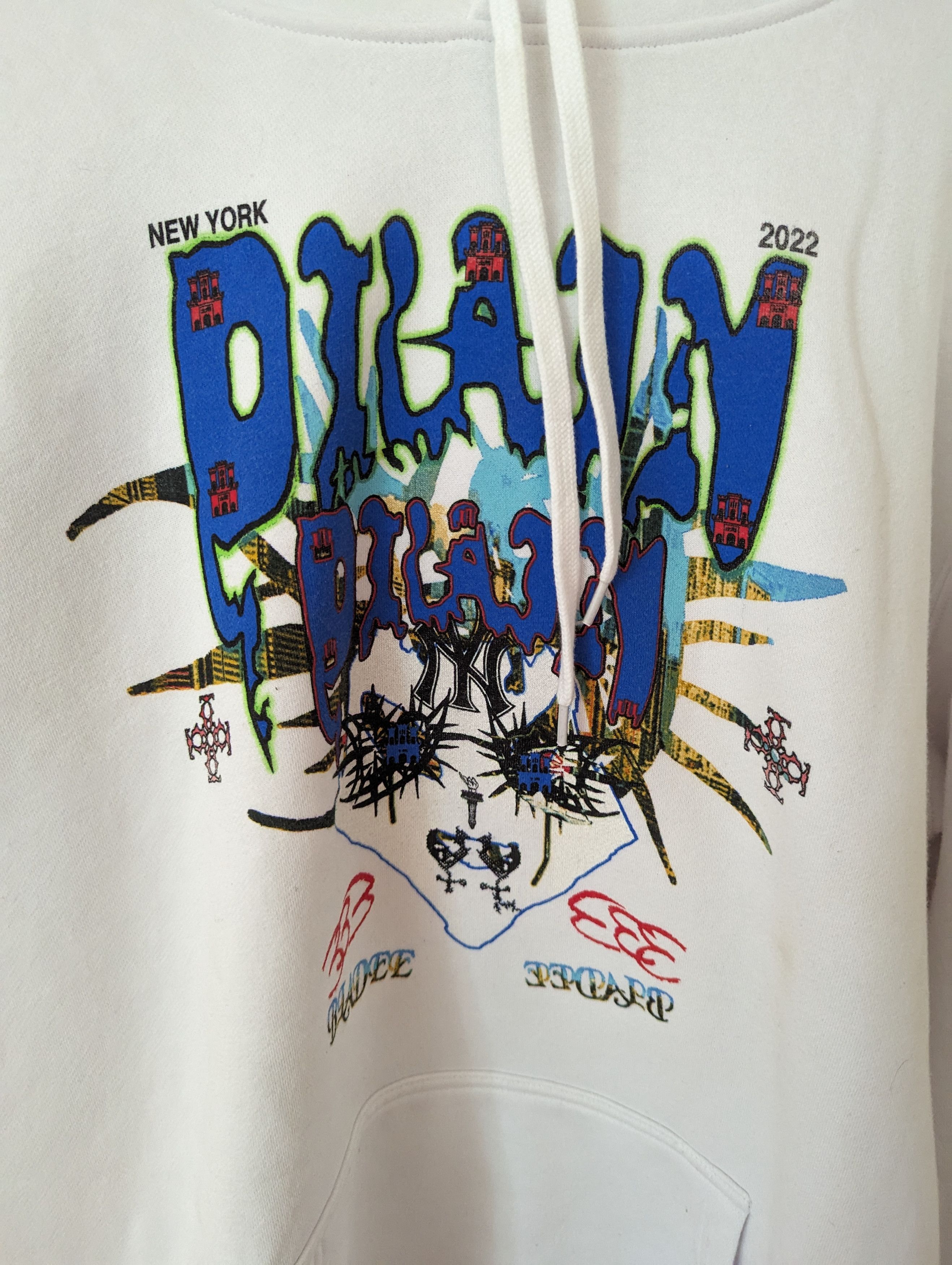 Sad Boys Bladee Face Shield NYC Popup Exclusive Hoodie White XL | Grailed