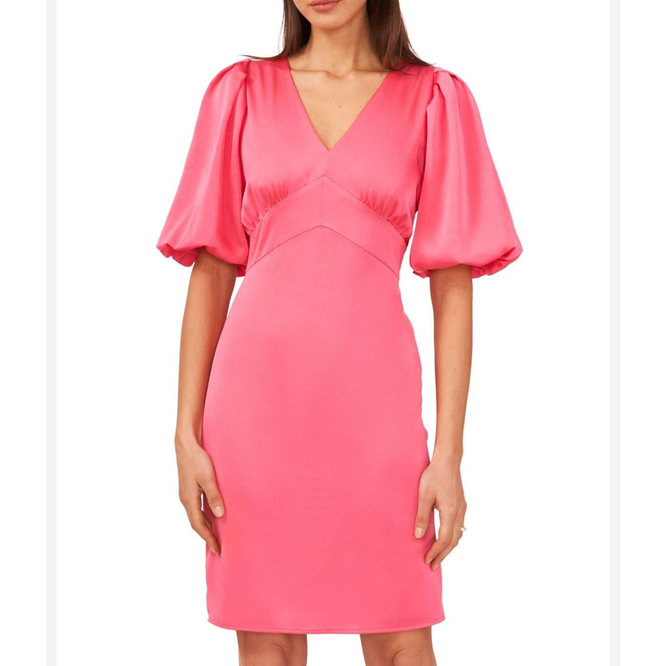 Unlisted Halogen Womans Pink Satin Puff Sleeve Midi Dress Side Zip S ...