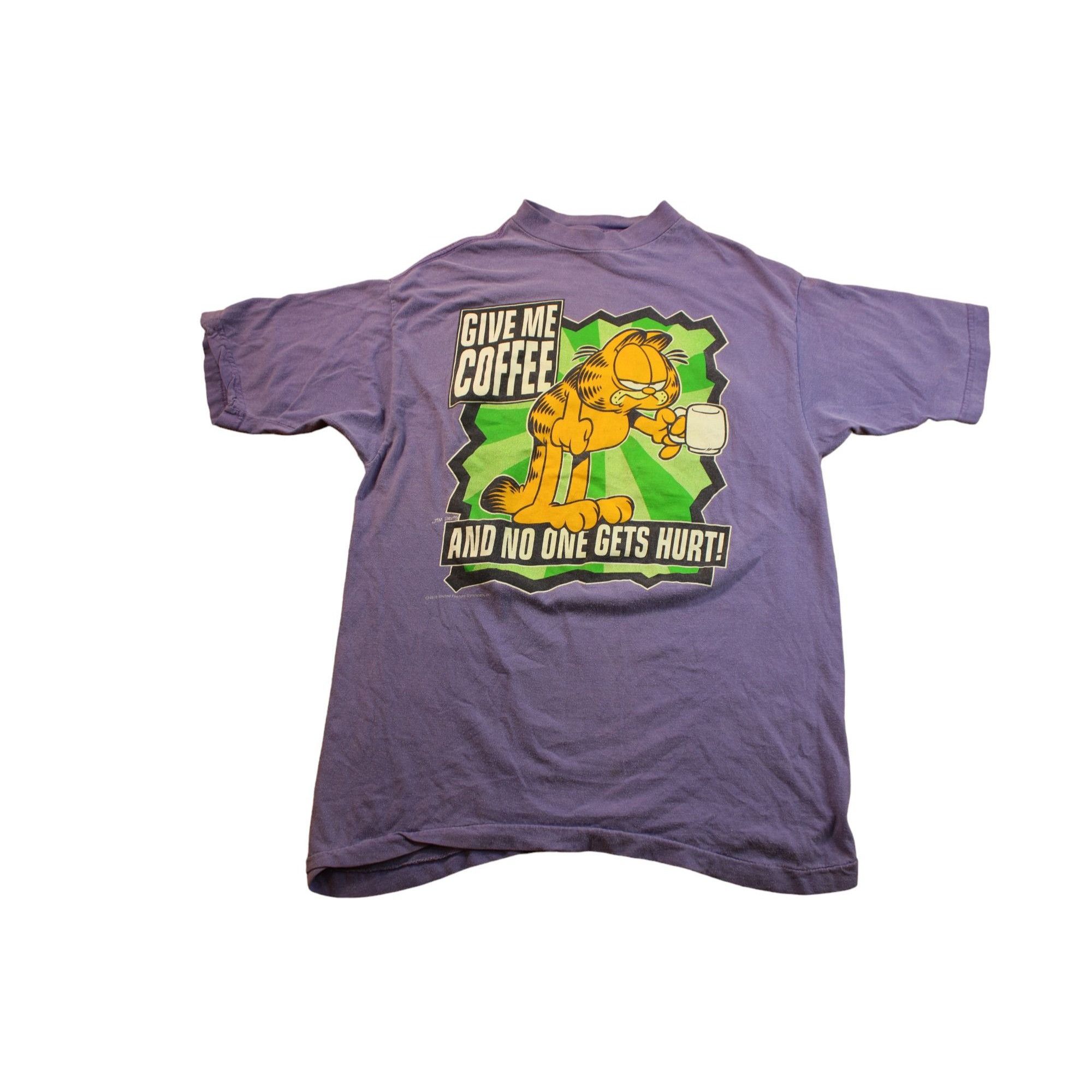 Vintage Vintage 90s Garfield Give Me Coffee Cartoon Tee Shirt Purple ...