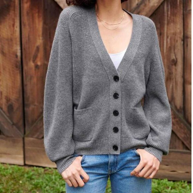 Other White + Warren Gray Recycled Cashmere Boyfriend Cardigan S | Grailed