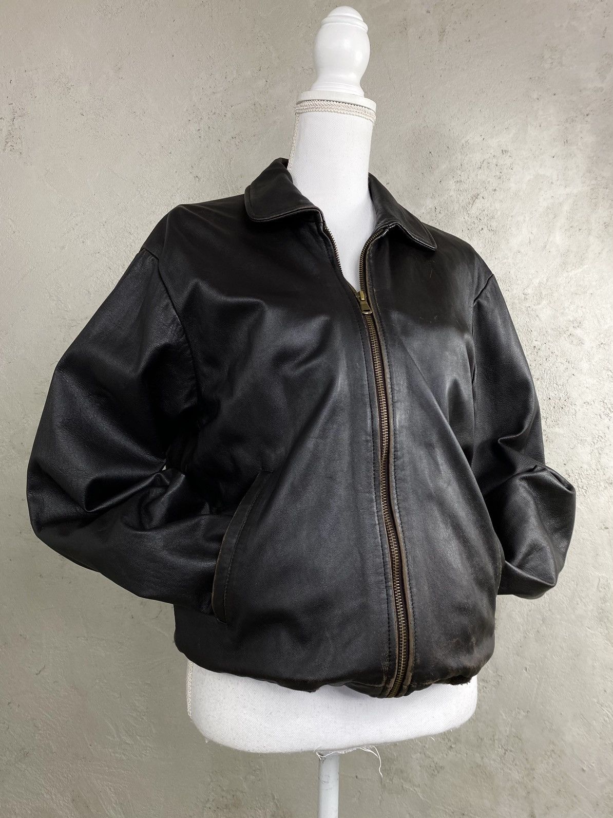 Vintage Leather jacket vintage bomber boxy oversize archive | Grailed