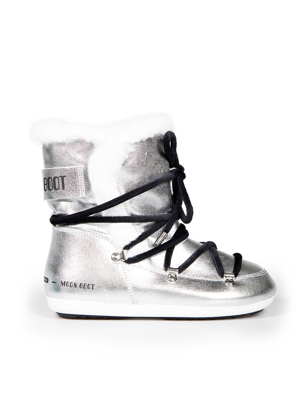 Moon Boot Silver Leather Shearling Lined Boots | Grailed