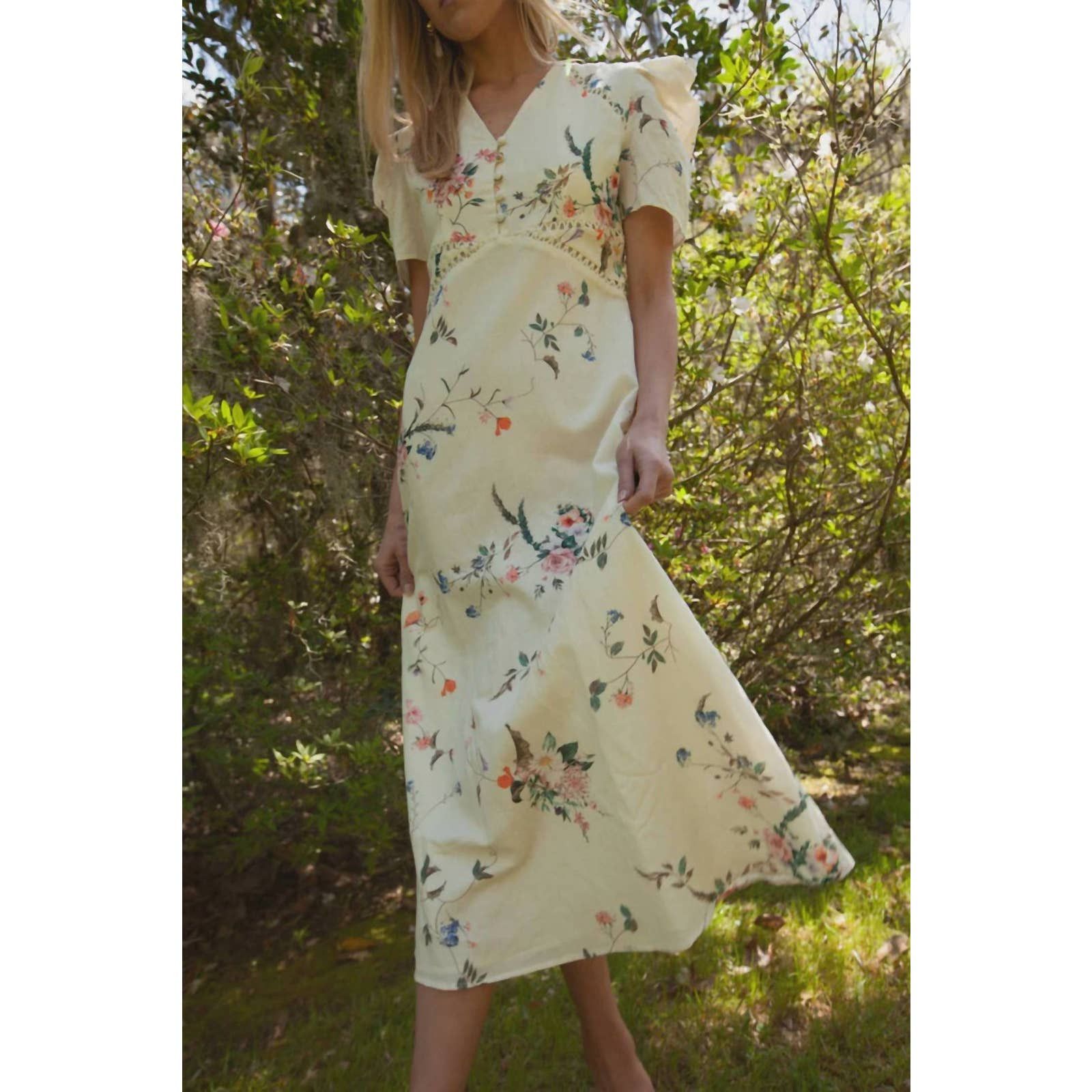 Anna Cate ANNA CATE Elsie Linen Midi Dress In Ivory Floral | Grailed
