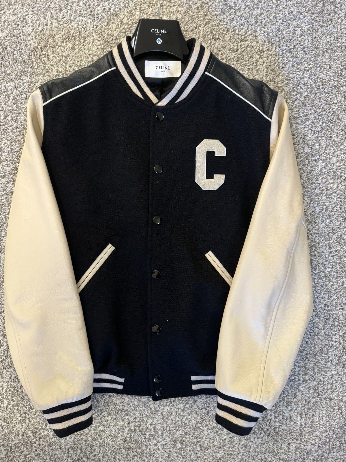 Celine × Hedi Slimane Celine Black & White C logo Teddy jacket | Grailed