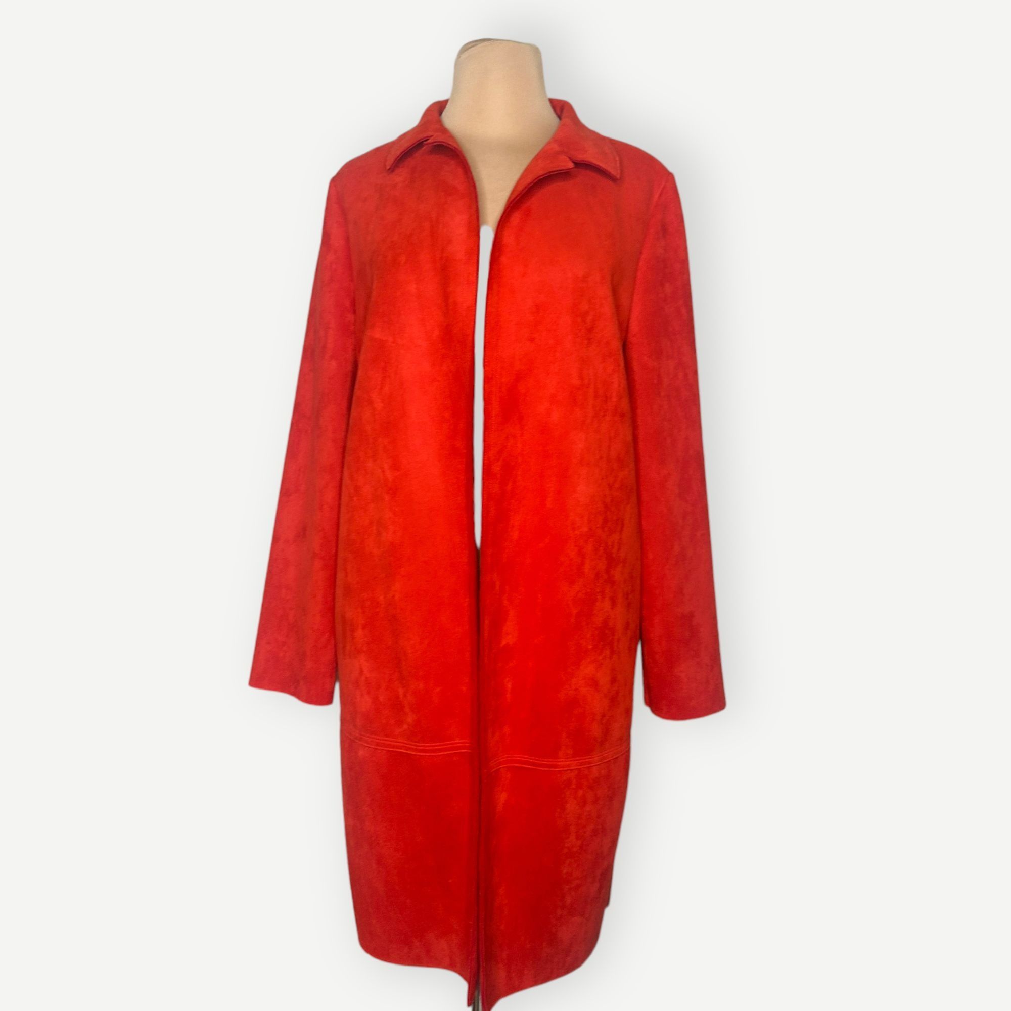 Zara Zara Women Red Faux Suede Overcoat Jacket M Collared Midi Po | Grailed