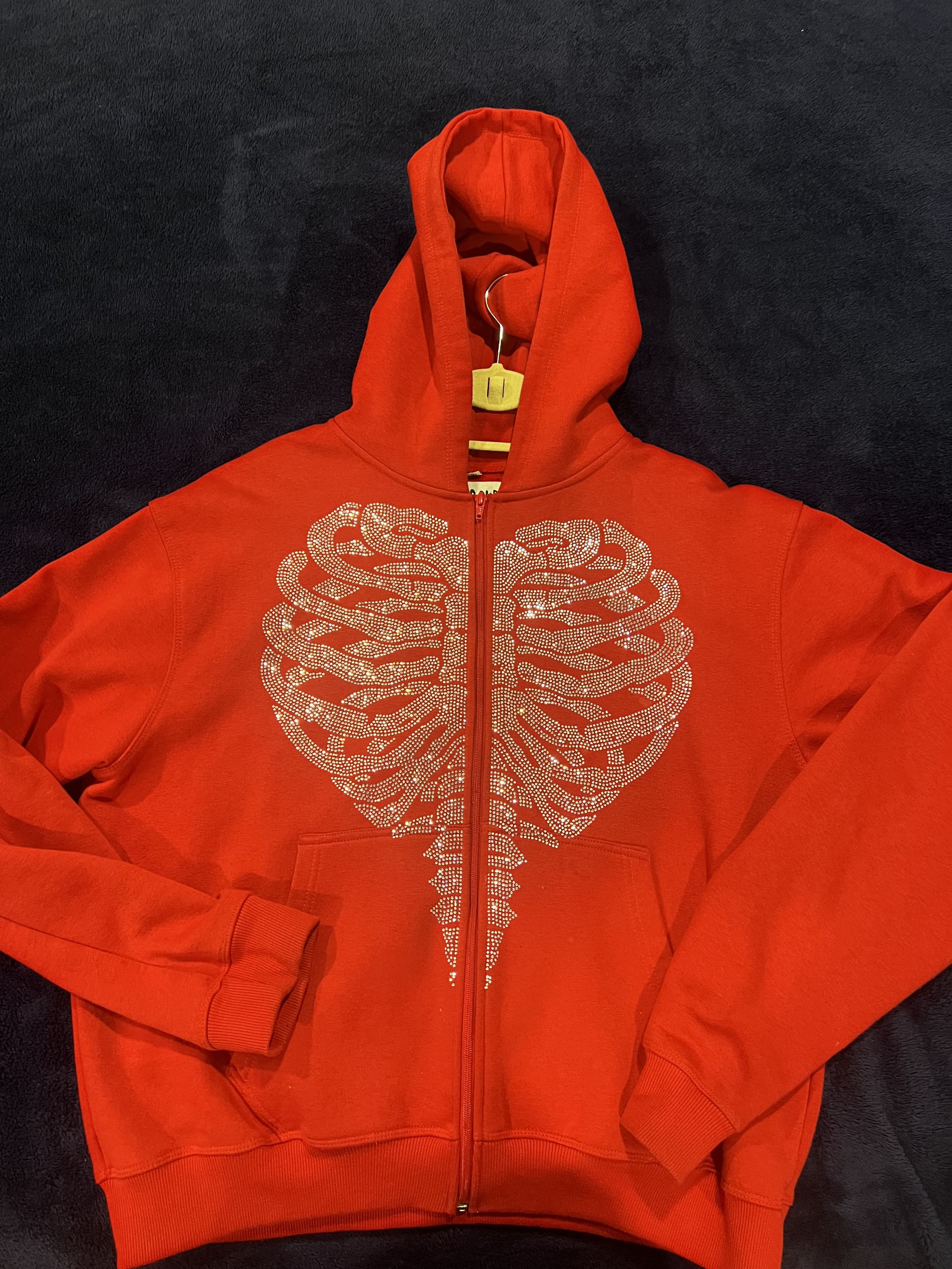 Streetwear Rhinestone Cupids Curse Red skeleton hoodie | Grailed