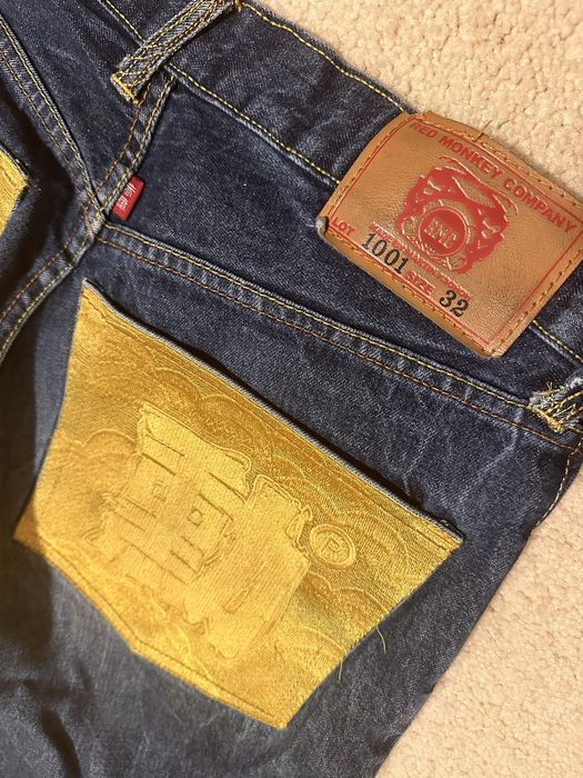 Red Monkey Company RARE red monkey jeans with gold embroidery | Grailed