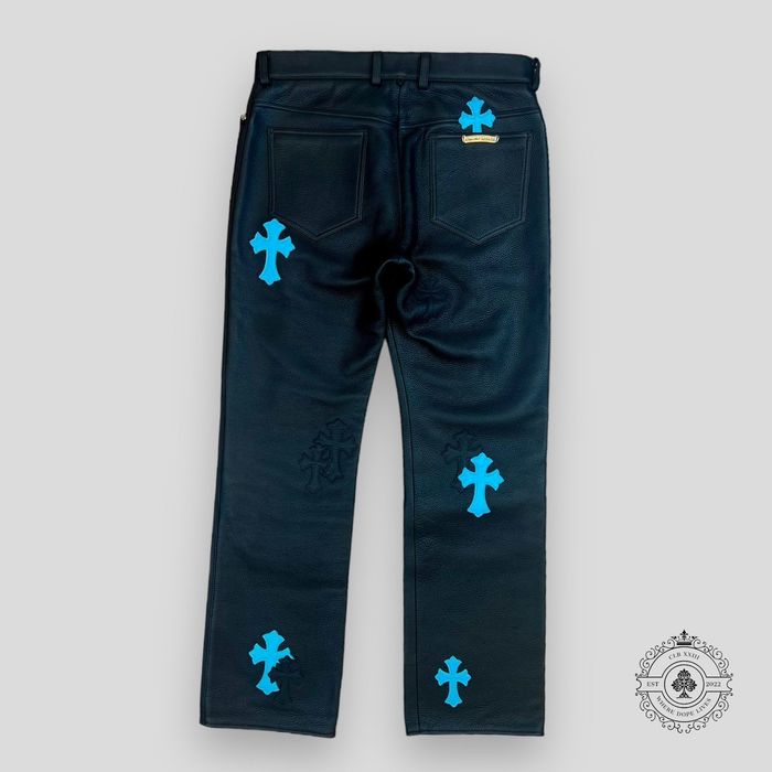 Chrome Hearts Chrome Hearts Cross Patch Leather Pants in Black/Blue ...