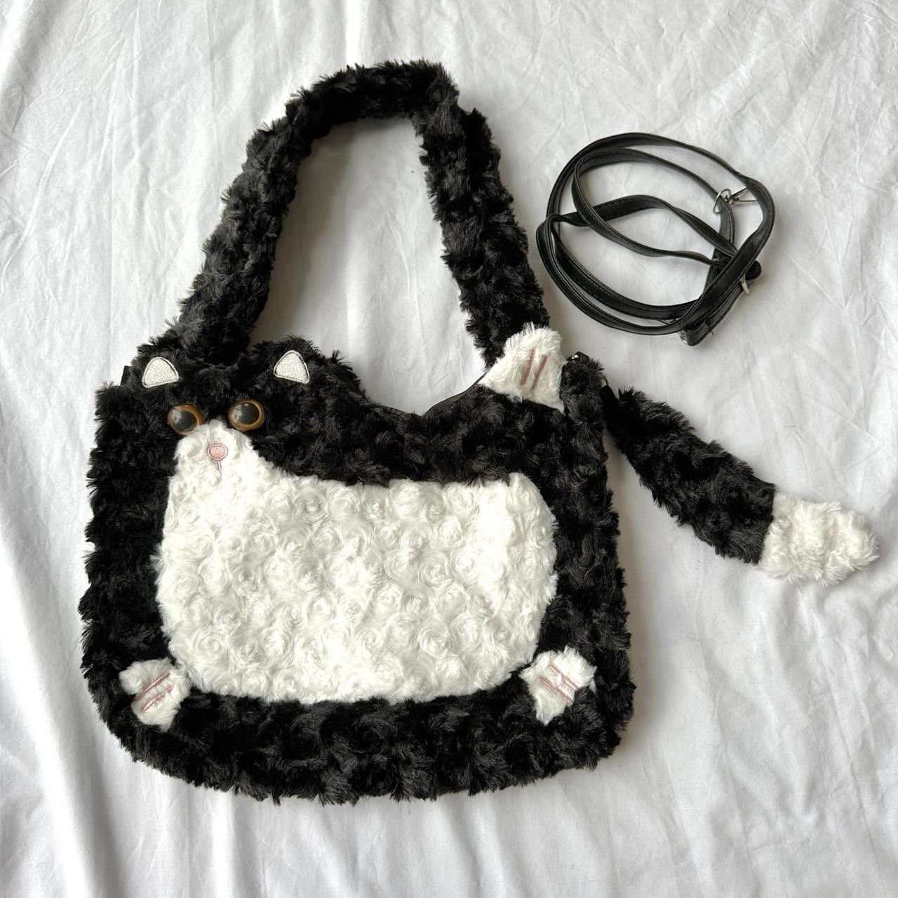 Vintage Cute black and white kawaii curve hair fluffy kitten cat fu ...