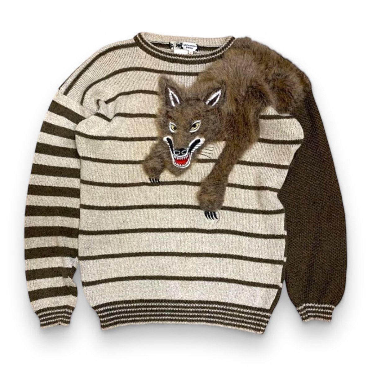 Vintage Kansai Yamamoto 3D fox Fur Striped Oversized Knitwear | Grailed