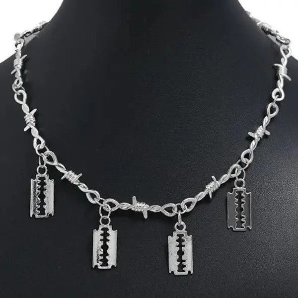 Chain Chunky Razor Blade Barbed Thorns Spiked Wire Necklace | Grailed