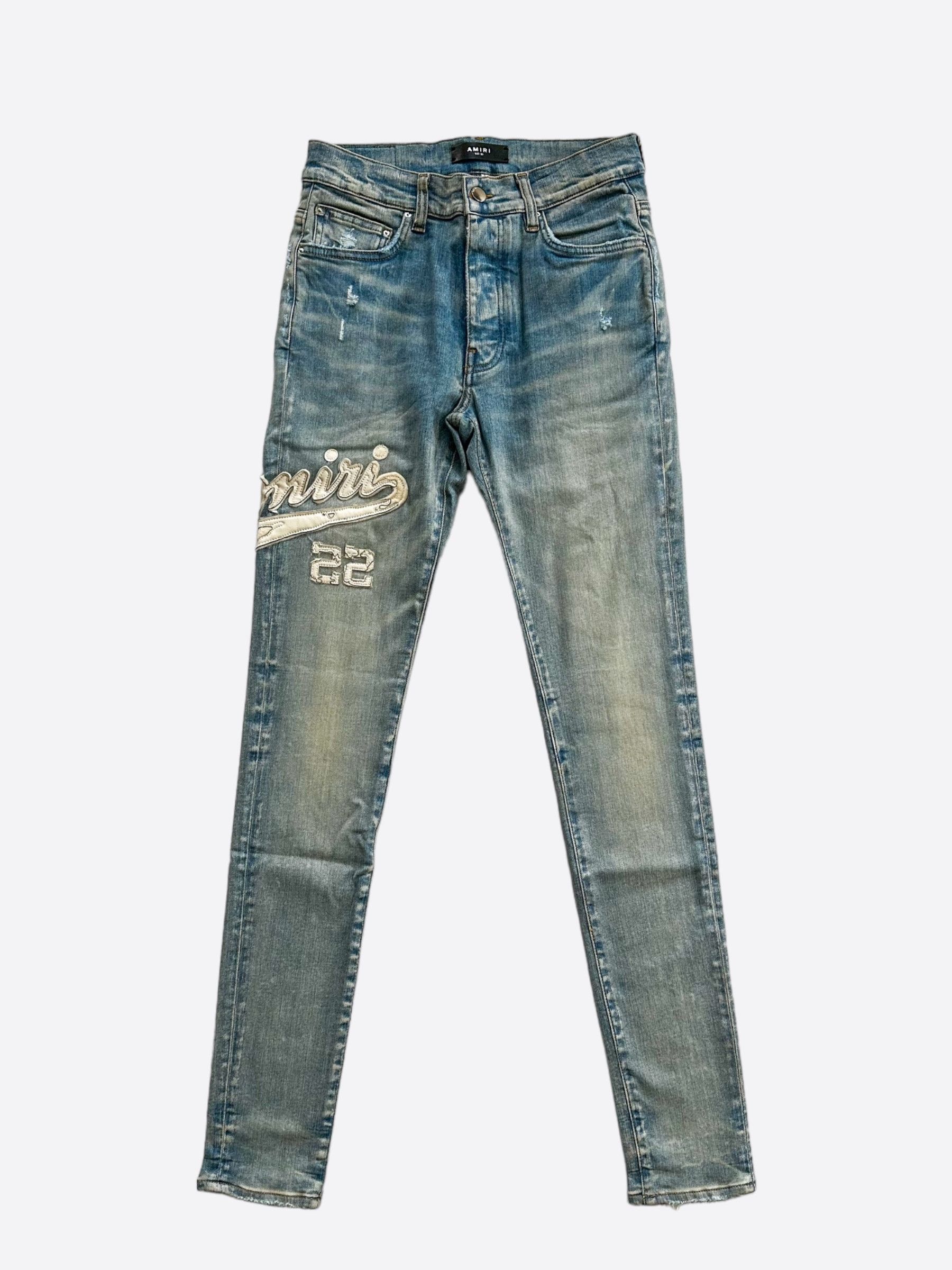 Amiri Amiri Clay Indigo Varsity Applique Logo Jeans | Grailed