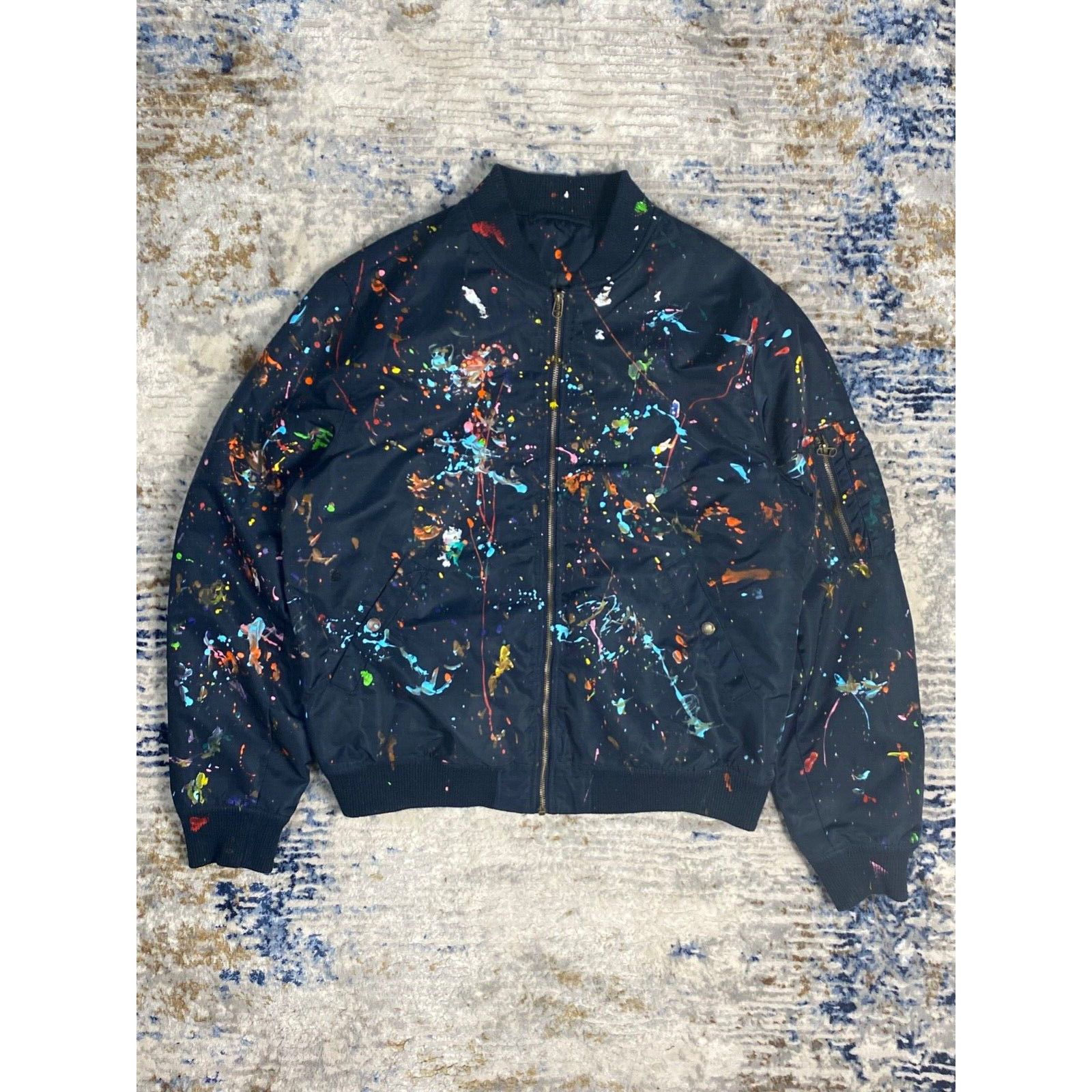 Handmade HANDMADE MA1 NAVY PAINT SPLATTER BOMBER JACKET STYLE JAPAN ...