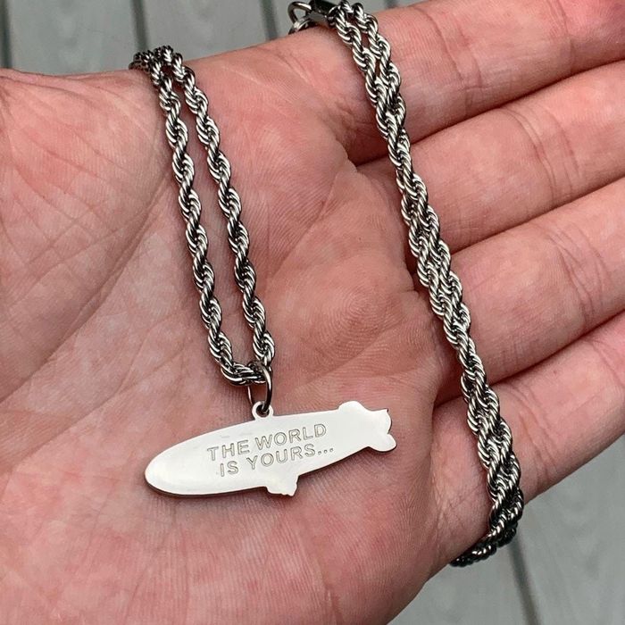 Cuban Link Chain Silver Scarface Blimp Pendant The World Is Yours Rope ...