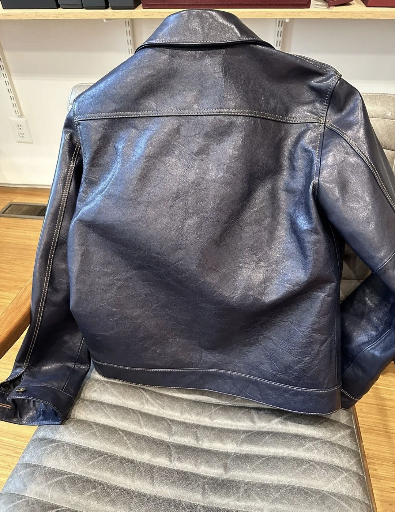 Y'2 Leather Y'2 LEATHER IB-140 INDIGO HORSE HIDE TYPE 1 JACKET size 38 ...