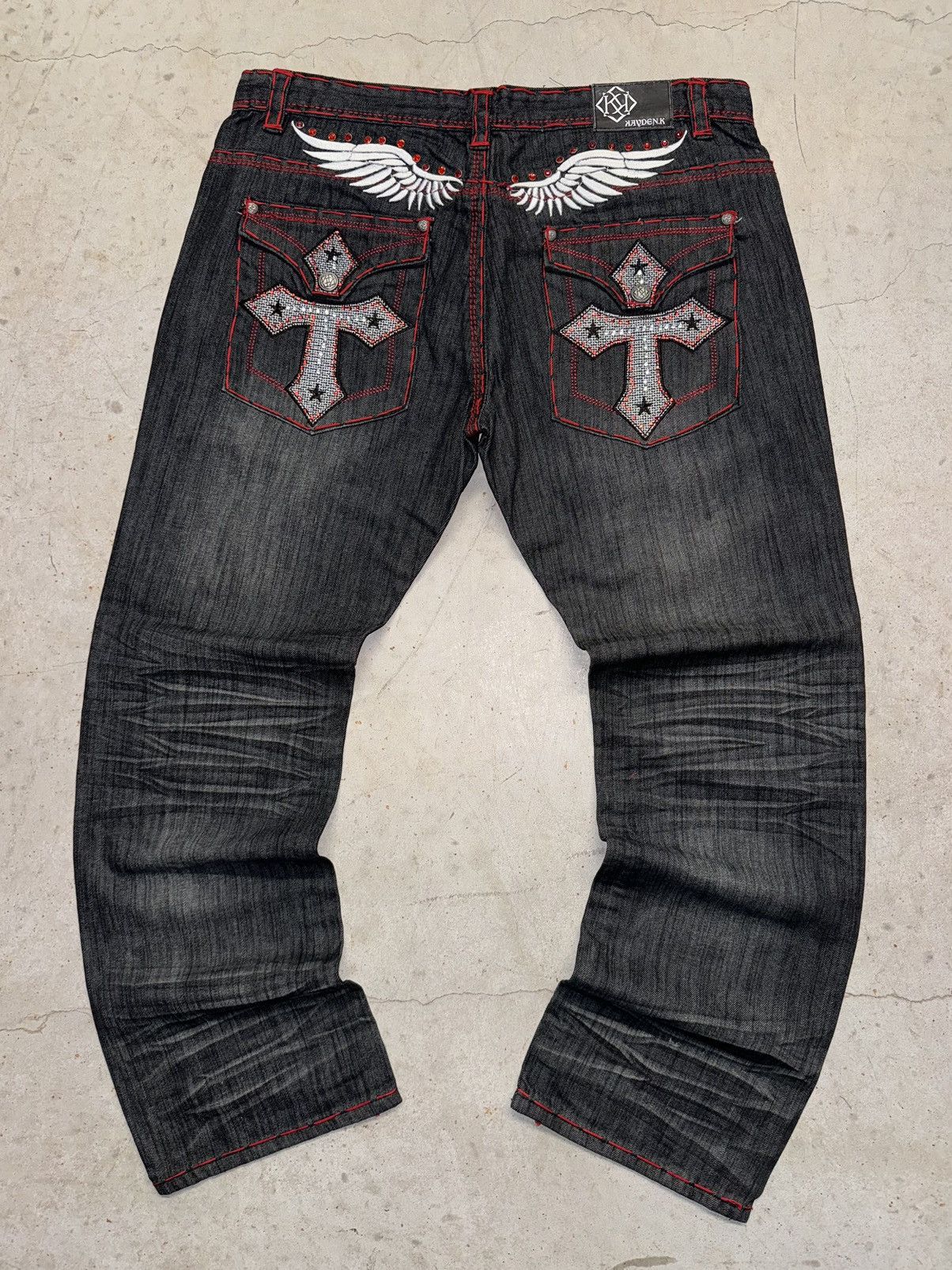 Vintage Crazy Y2K Wings Crosses Affliction Style Baggy Jeans Black ...