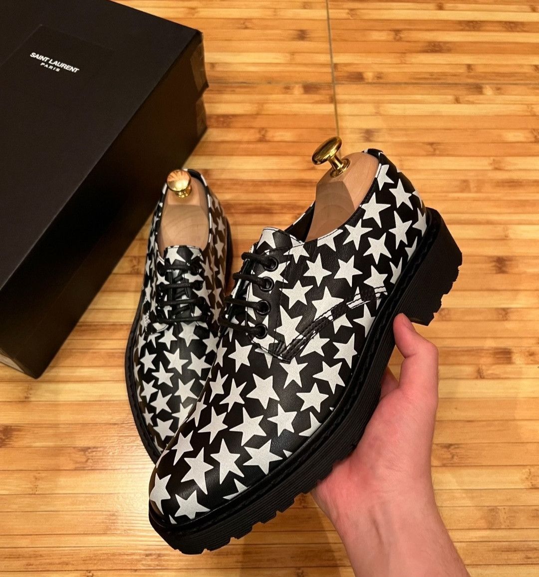 Saint Laurent Paris saint laurent Black and White Star Leather Shoes ...