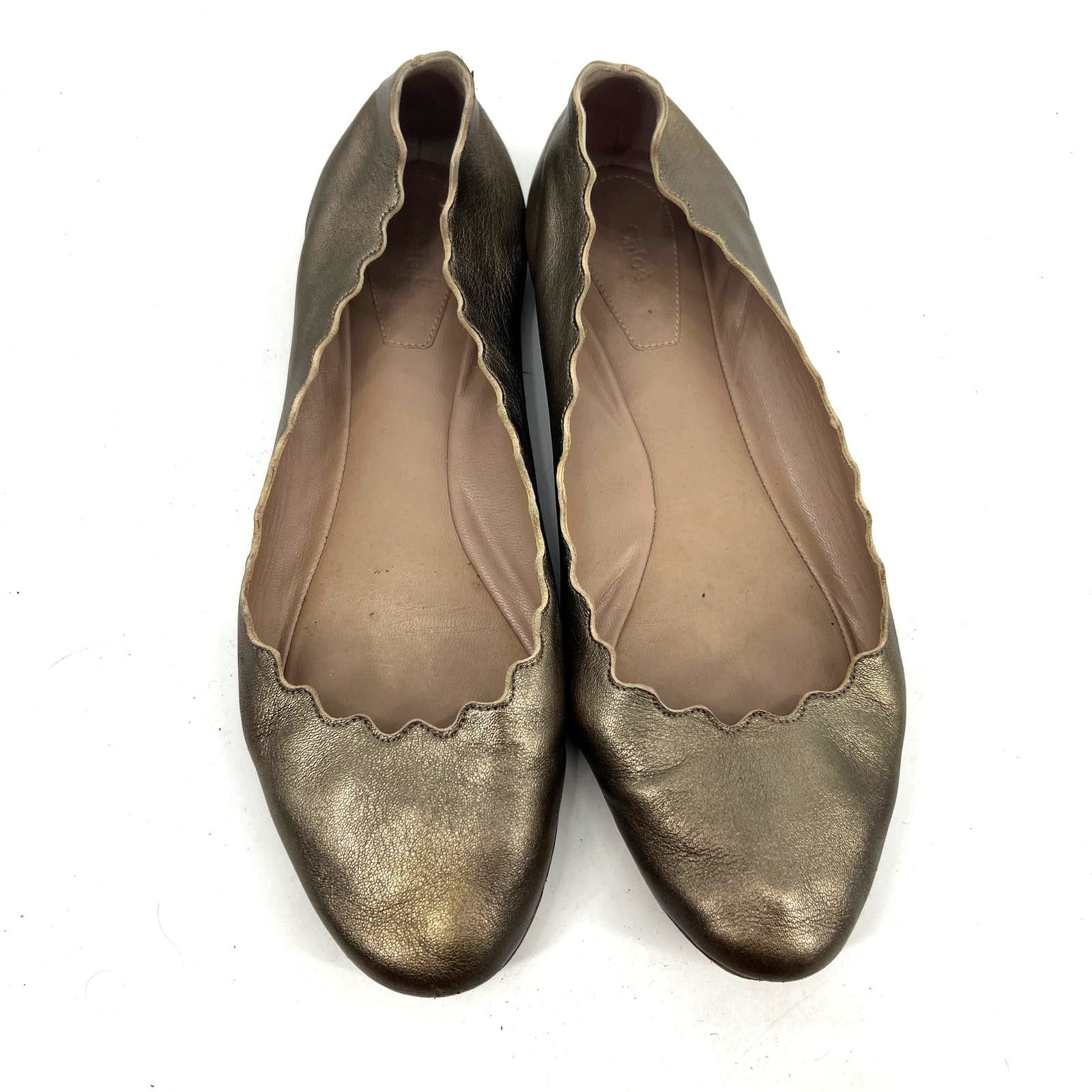 Chloe Chloe Lauren Bronze Leather Scalloped Closed Toe Flats 38 | Grailed