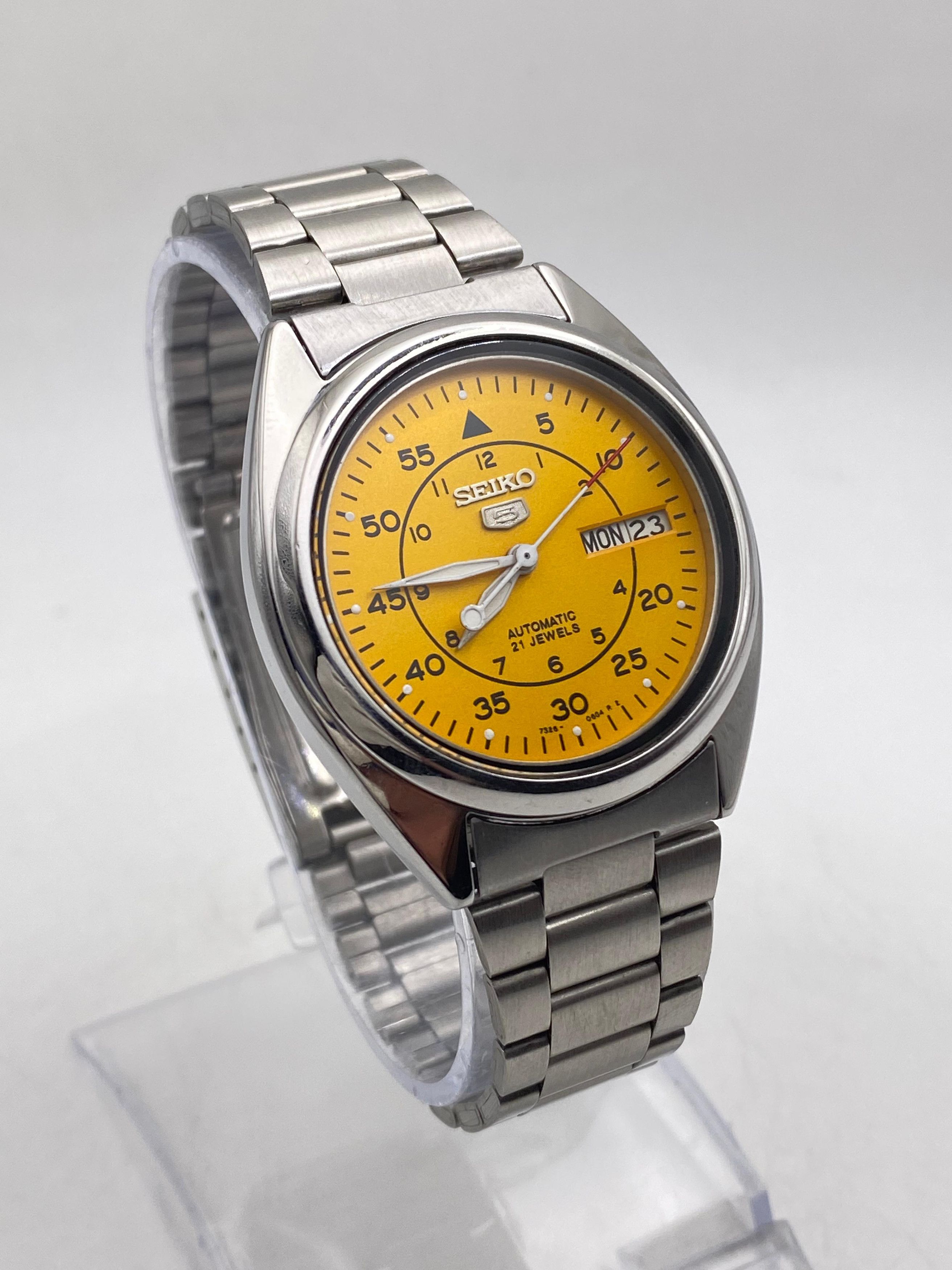 Seiko Unique Seiko 5 Men's Wrist Watch|Yellow dial|Day-Date | Grailed