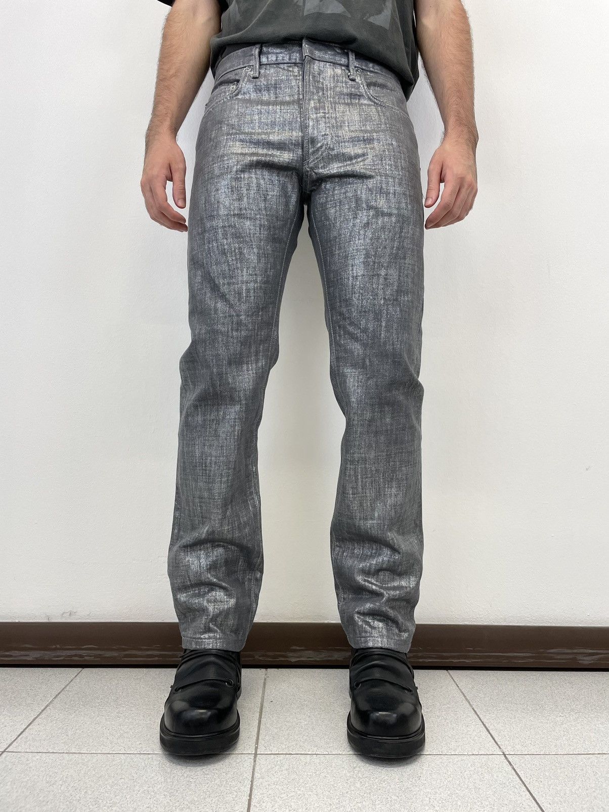 Dior × Hedi Slimane FW06 Radioactive metallic silver waxed denim jeans hedi rare | Grailed