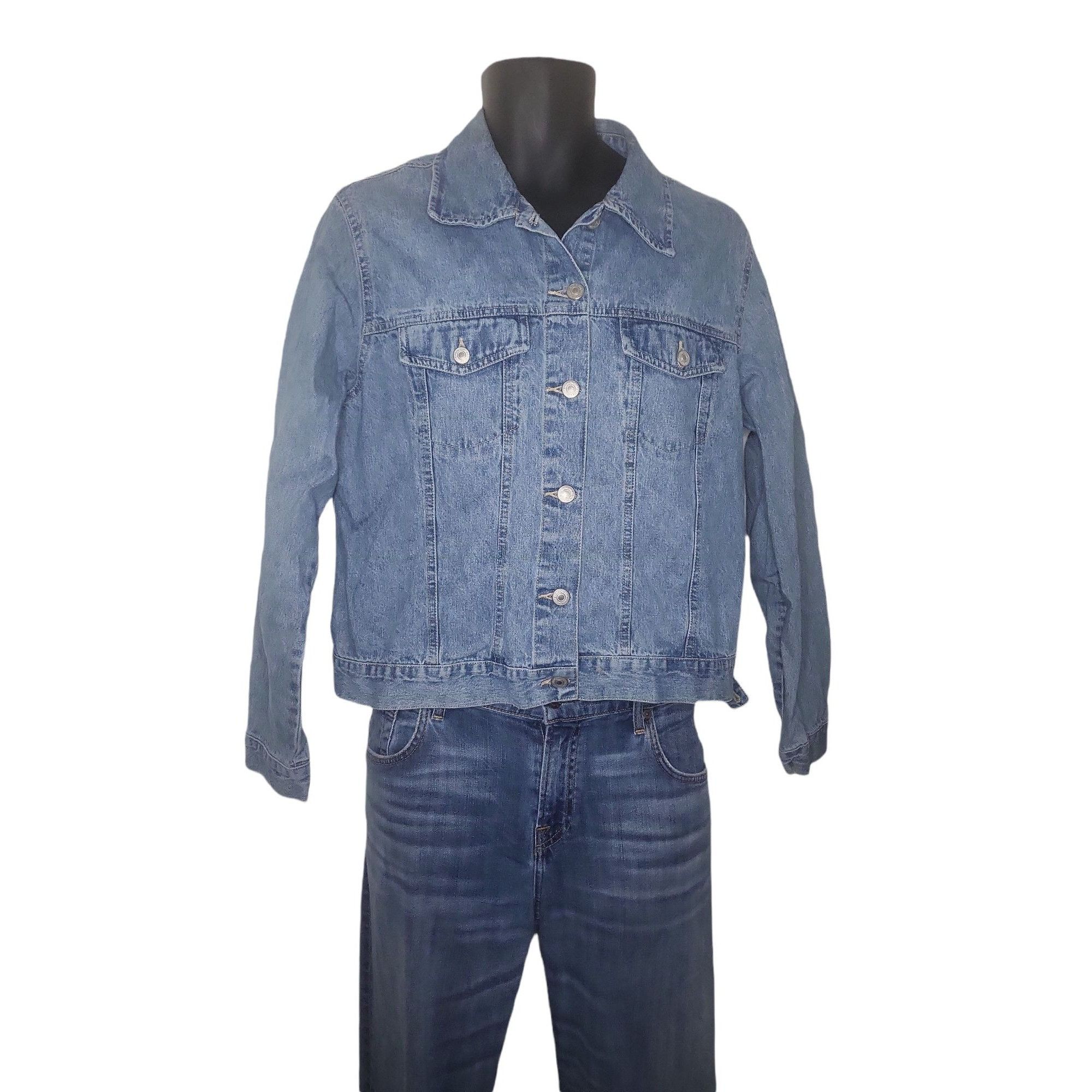 Denim Jacket French Cuff Denim Embroidered Jacket Women Sz L Big ...