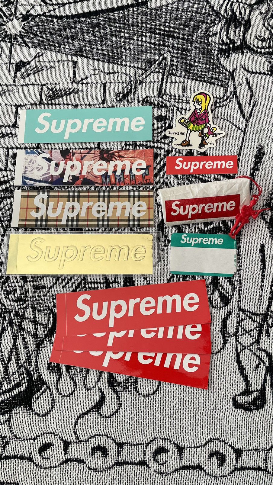 Supreme TIFFANY BURBERRY PRODIGY GOLD BOX STICKER LOT | Grailed