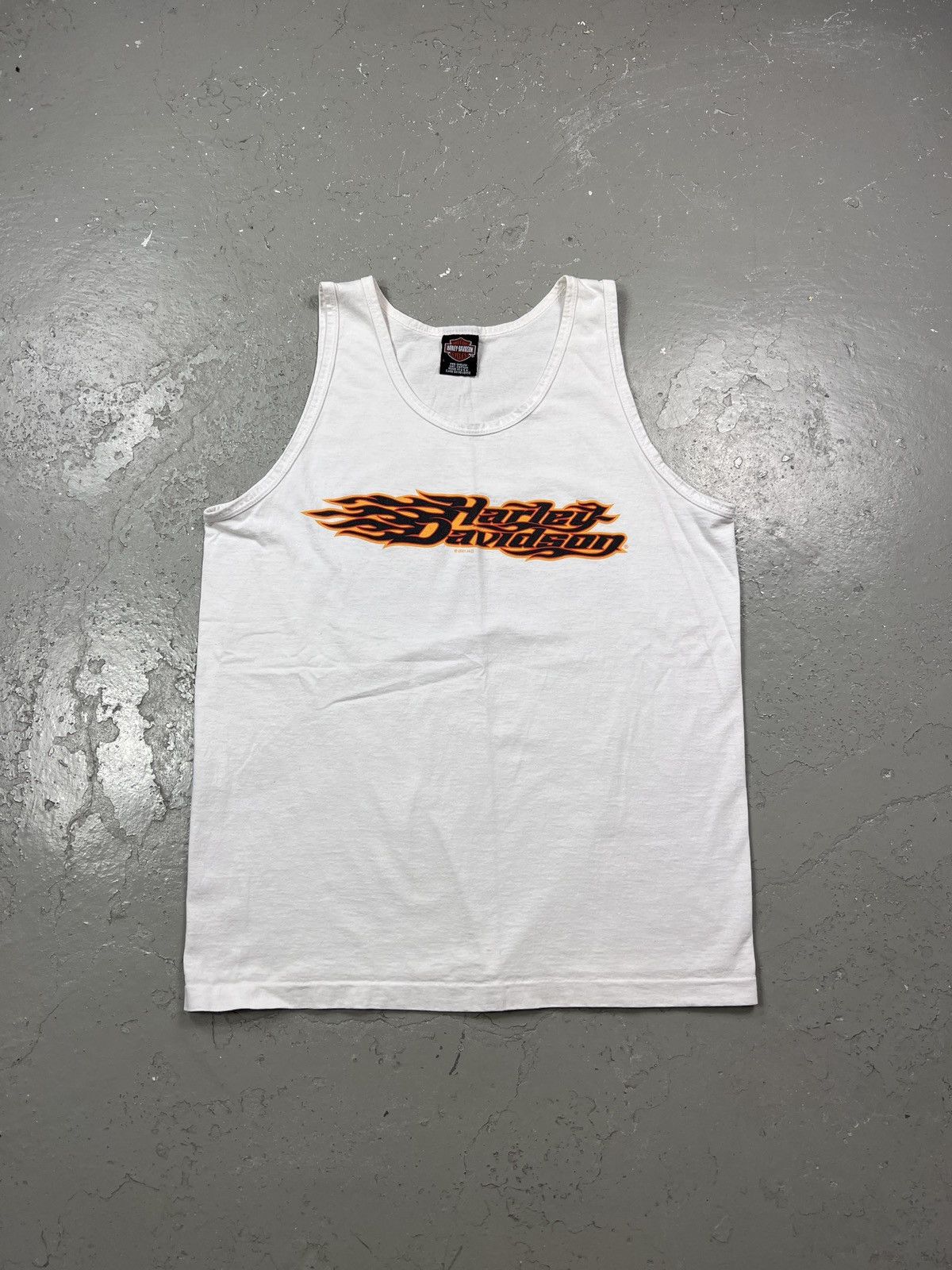 Vintage 1998 Harley Davidson Flame Tank Top Large White Dayton Ohio ...