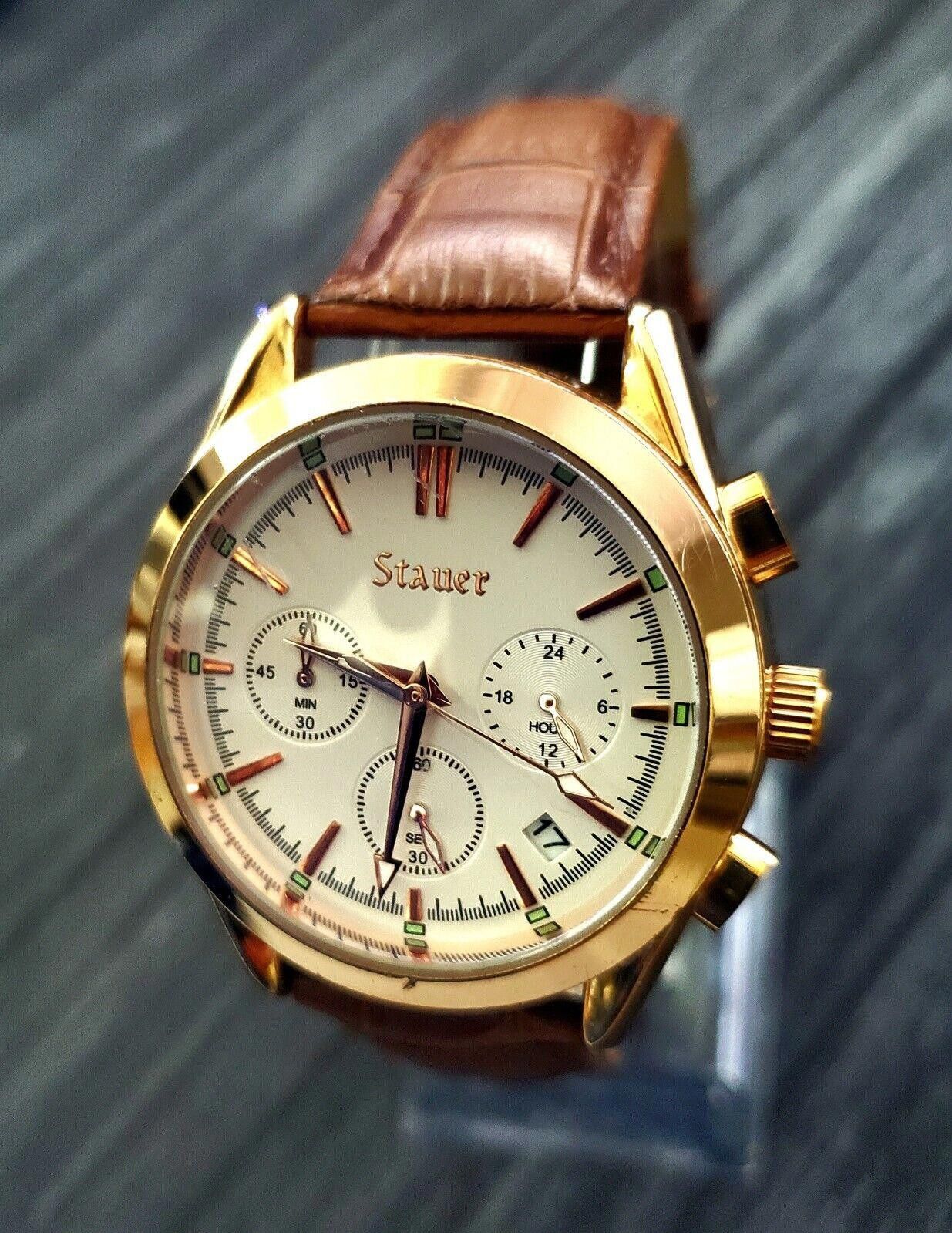 Designer Rare Nice Stauer Men's Gold Chronograph Watch Ready To Wear ...