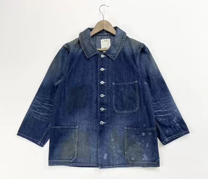 Visvim VISVIM BUCKY COVERALL DRY DEN IM Splash-ink denim jacket | Grailed