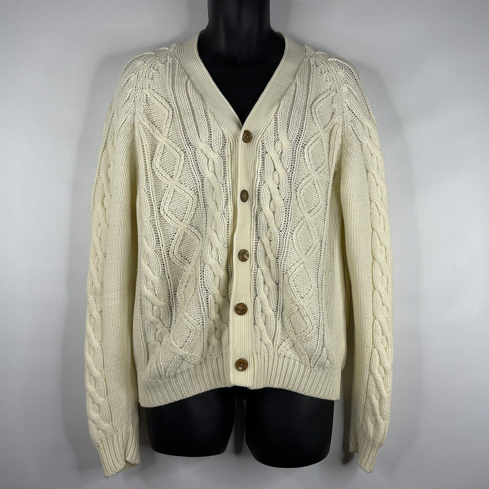 Vintage 70s Smiths Ivory Cable Knit Cardigan Grandpa Sweater | Grailed