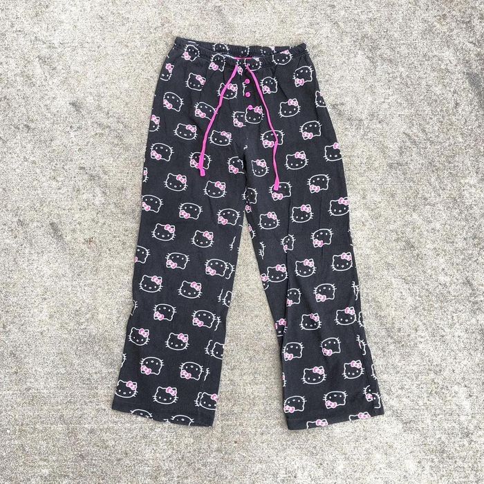 Vintage Hello Kitty Y2k Black Pink Draw String Pajama Pants Small | Grailed