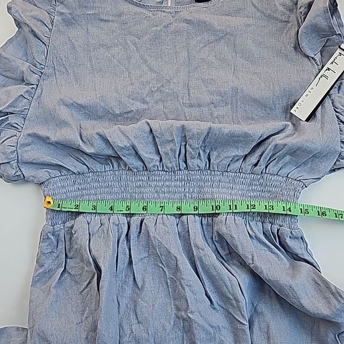 Nicole Miller Nicole Miller Blue Smocked Waist Linen Blend Ruffle ...