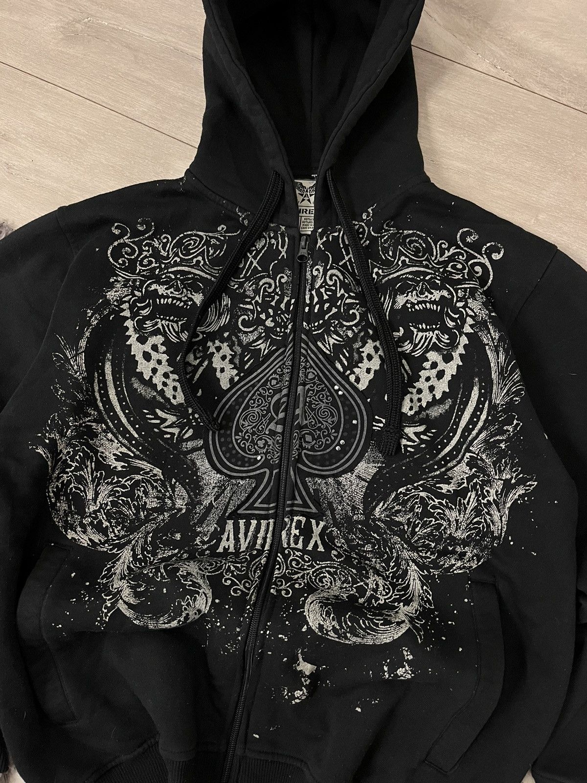 Ed Hardy 🔥CRAZY AFFLICTION STYLE AVIREX SKULL BOXY ZIP UP HOODIE Y2K ...