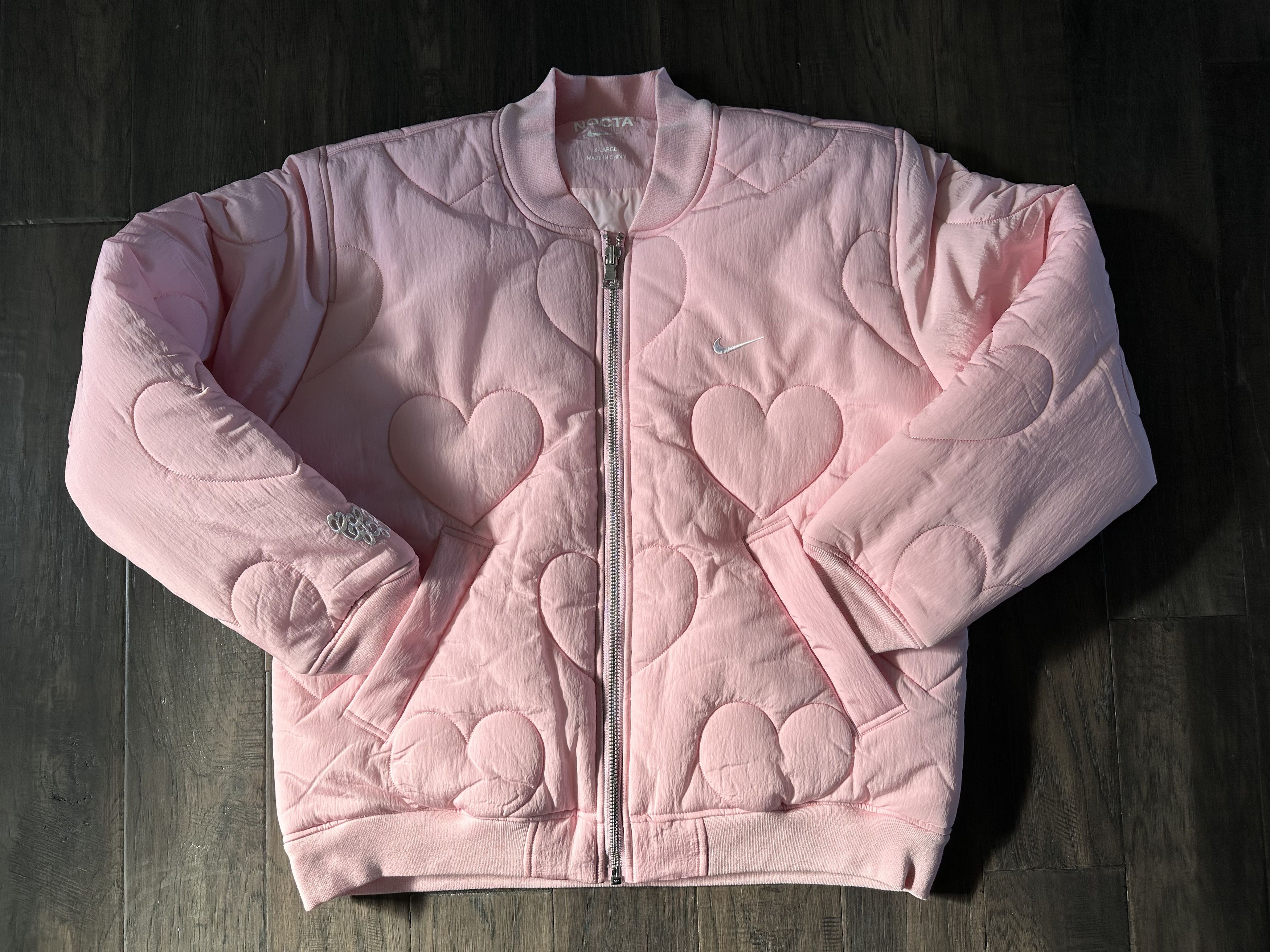 Drake × Nike F&F Nike Drake CLB Nocta Heart Bomber Jacket XL PINK | Grailed