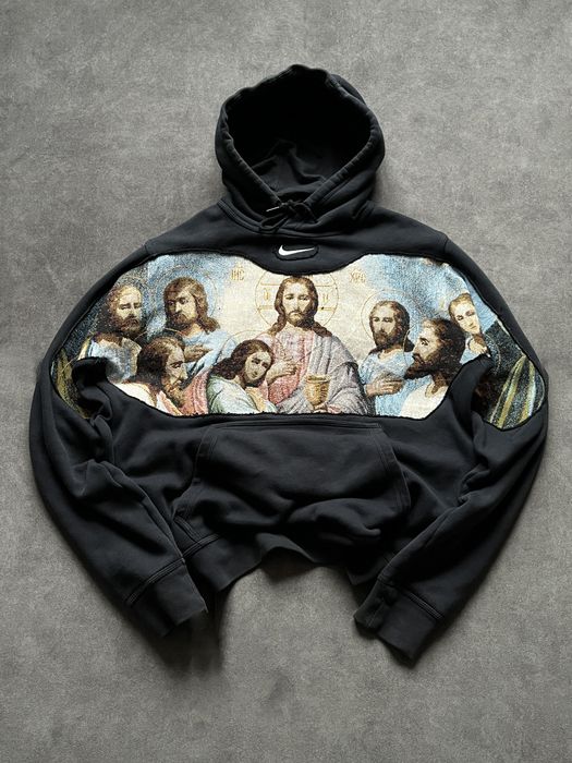 Nike Vintage Japanese Jesus Nike Big Logo Centre Hoodie 90s | Grailed