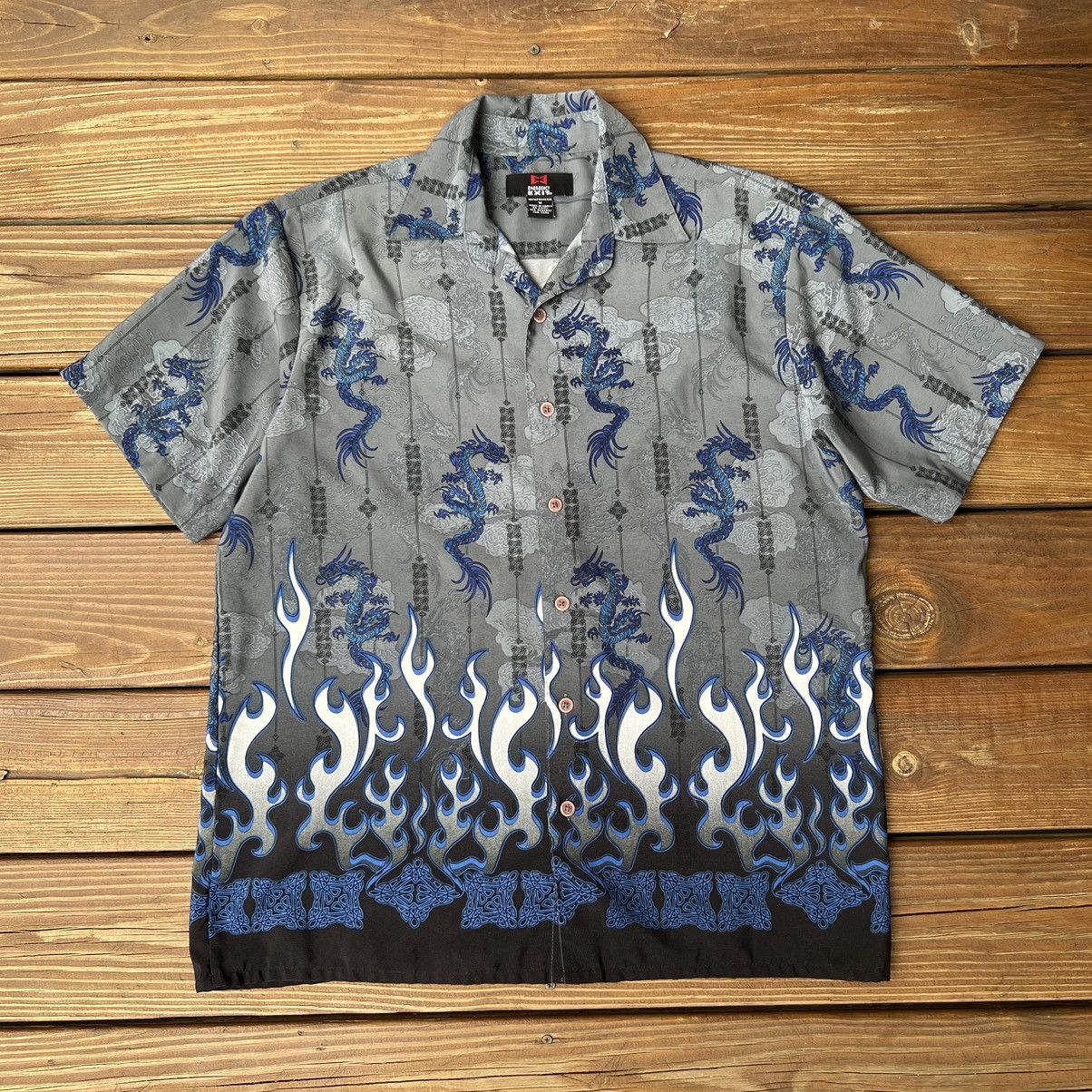 Vintage Vintage 2000’s Emergency Exit Dragon Blue Flame Design Shirt ...