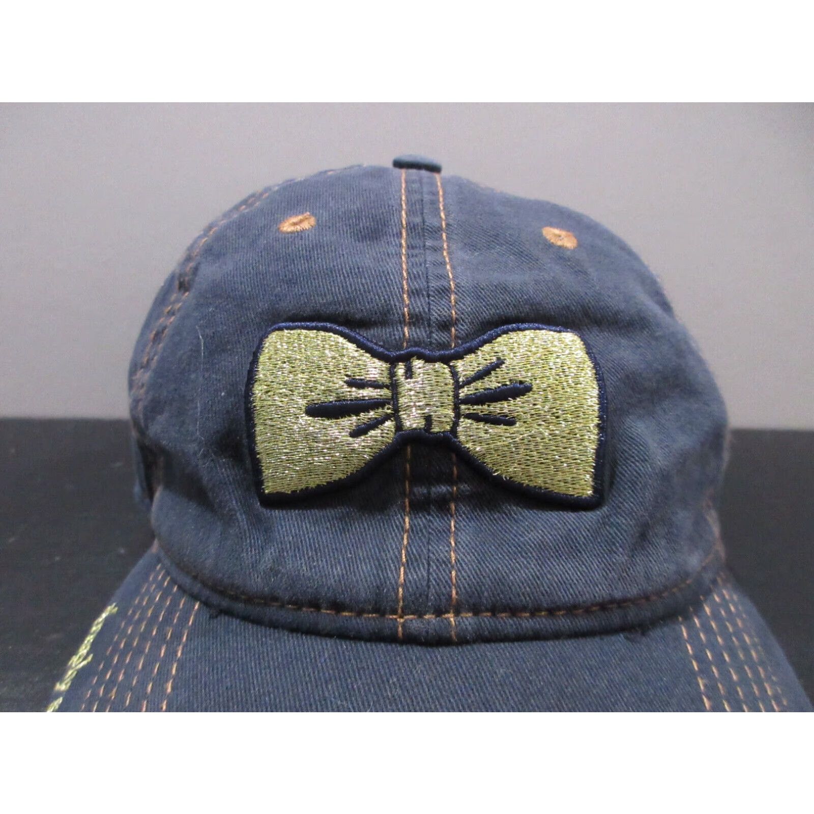 Vintage Blue Gold Bow Embellished Preppy Adjustable Strap Back Southern ...